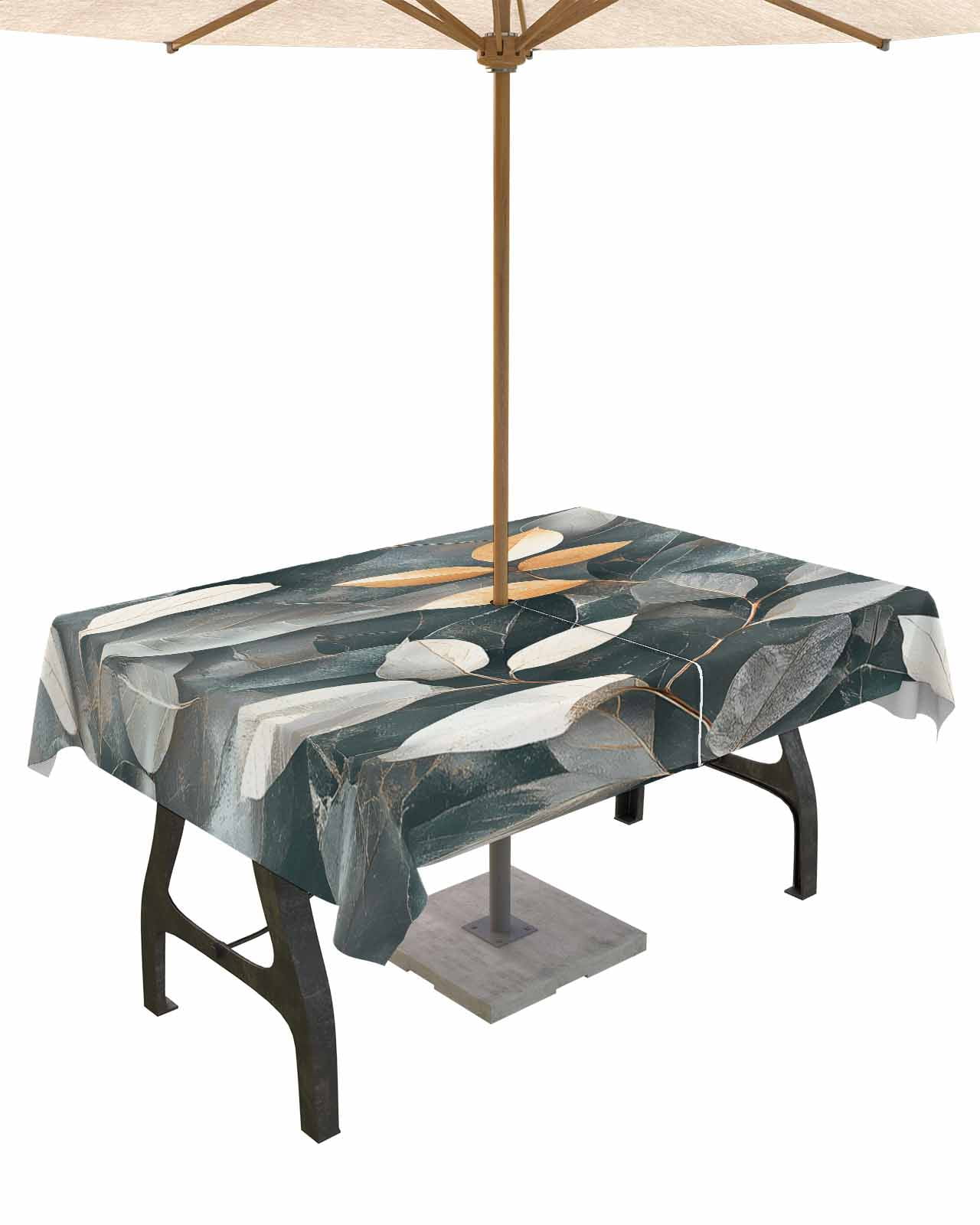 nqOlkjepod Botanical Leaves Outdoor Tablecloth with Umbrella Hole & Zipper, Vintage Leaf Plants ...