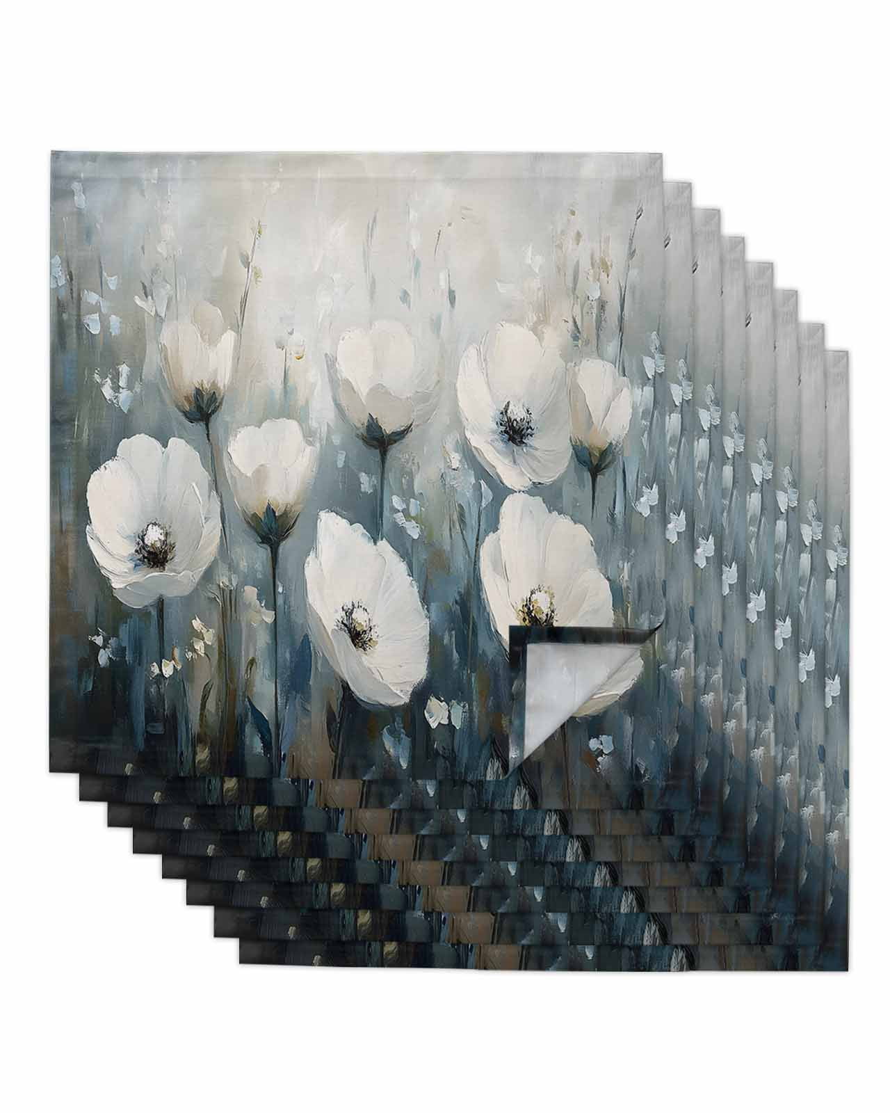 nqOlkjepod Botanical White Floral Cloth Napkins Set of 8 Reusable ...