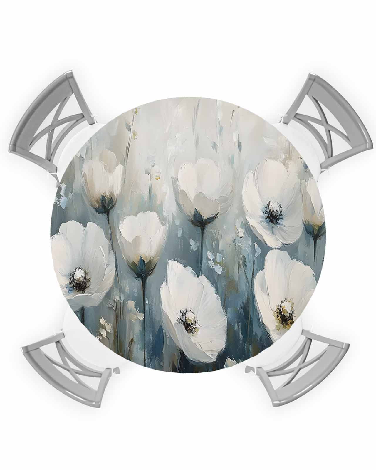 nqOlkjepod Botanical White Floral Round Tablecloth, Fitted Table Cover ...