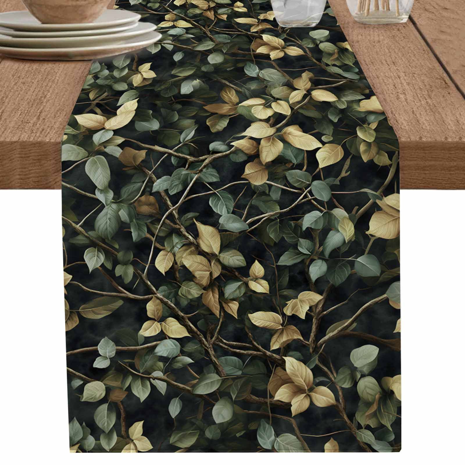 nqOlkjepod Branches Green Leaves Table Runner 36 Inches Long Farmhouse ...