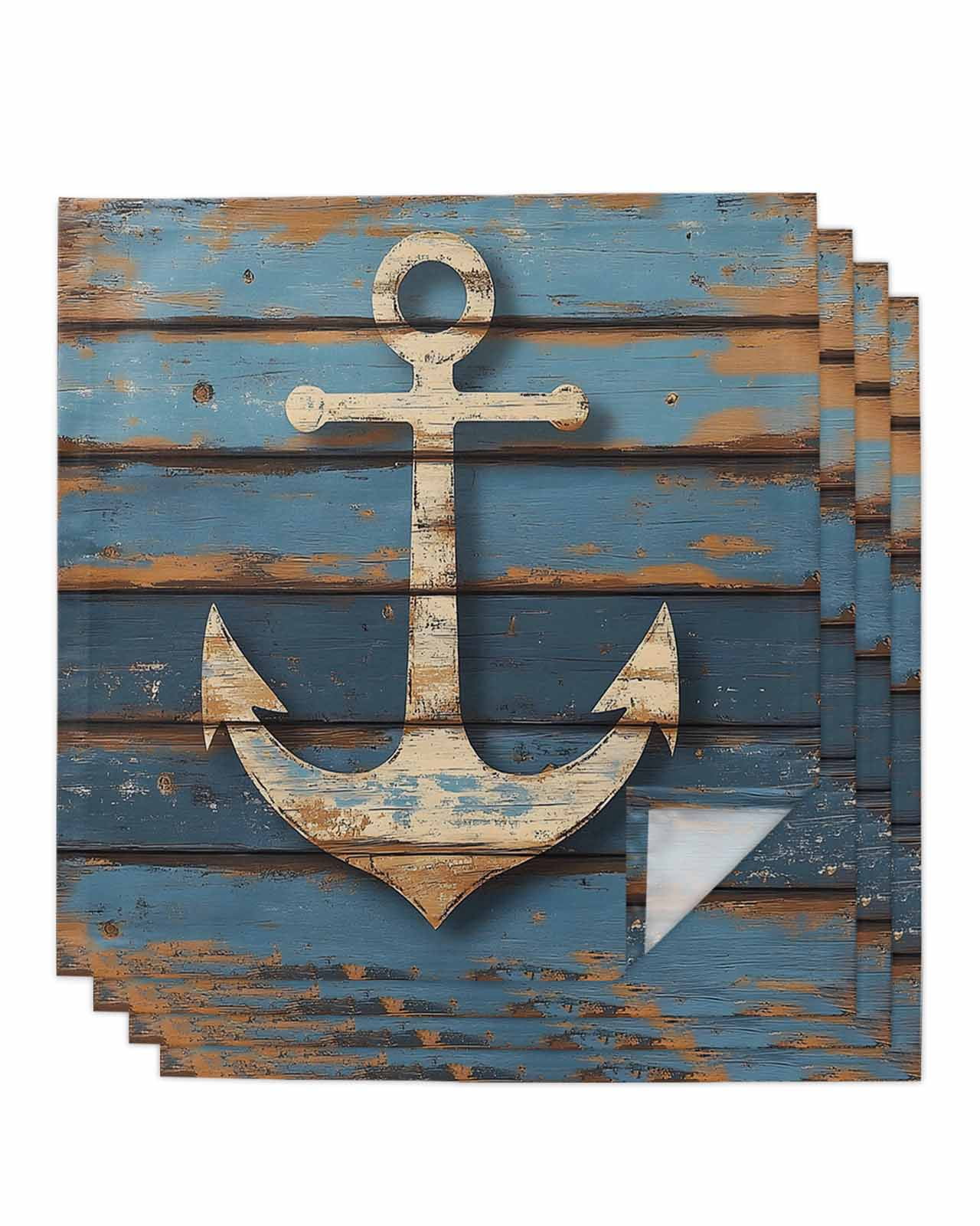 nqOlkjepod Brown Anchor Nautical Cloth Napkins Set of 4 Reusable Dinner ...