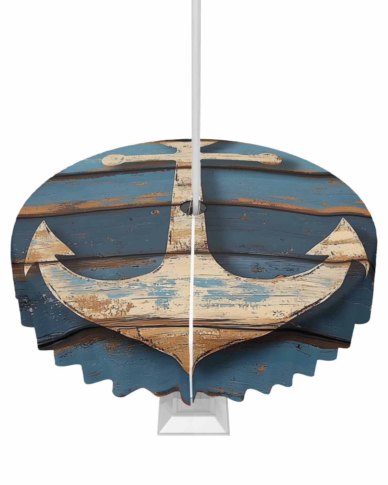 nqOlkjepod Brown Anchor Nautical Outdoor Tablecloth with Umbrella Hole ...