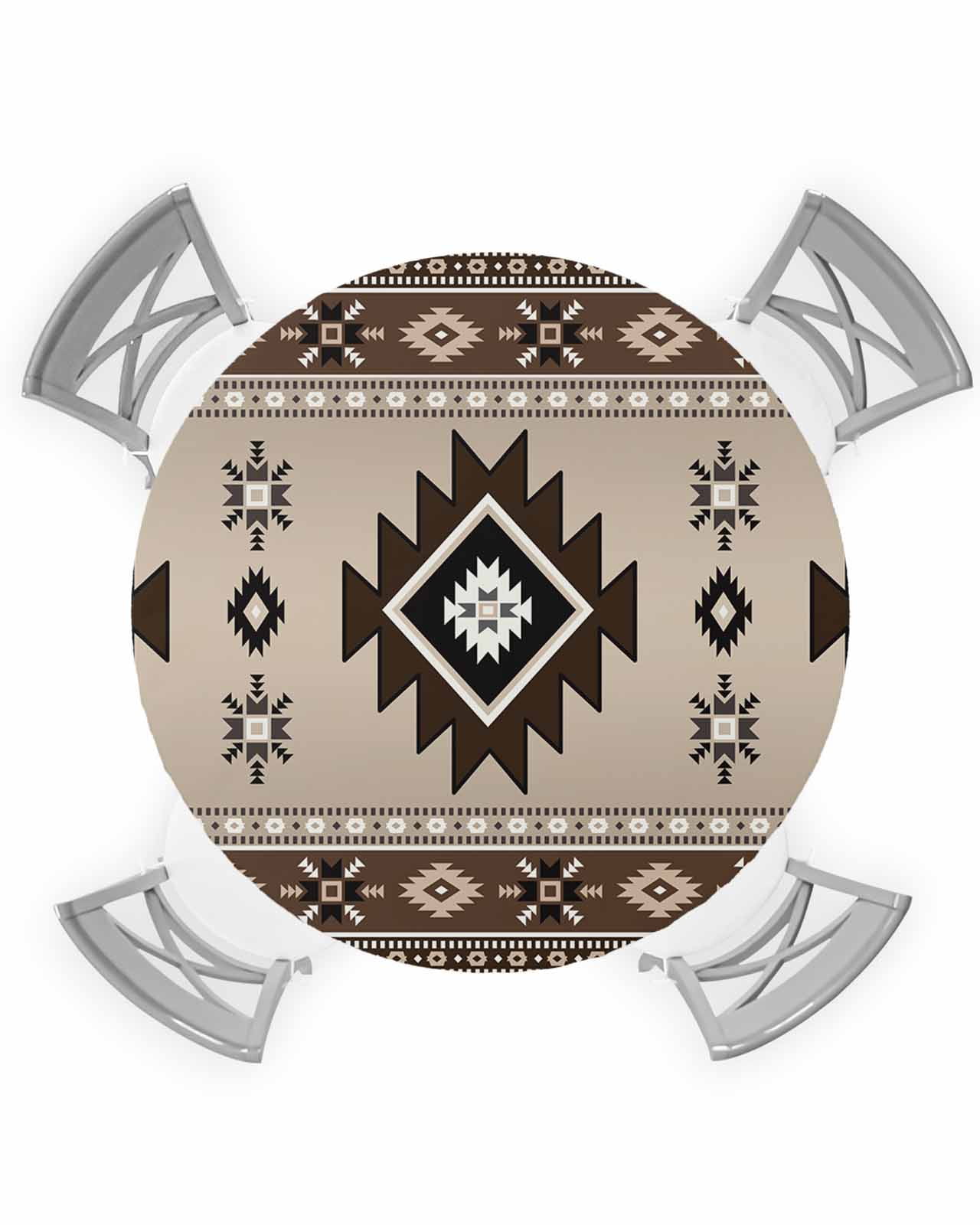 nqOlkjepod Brown Aztec Round Tablecloth, Fitted Table Cover with ...