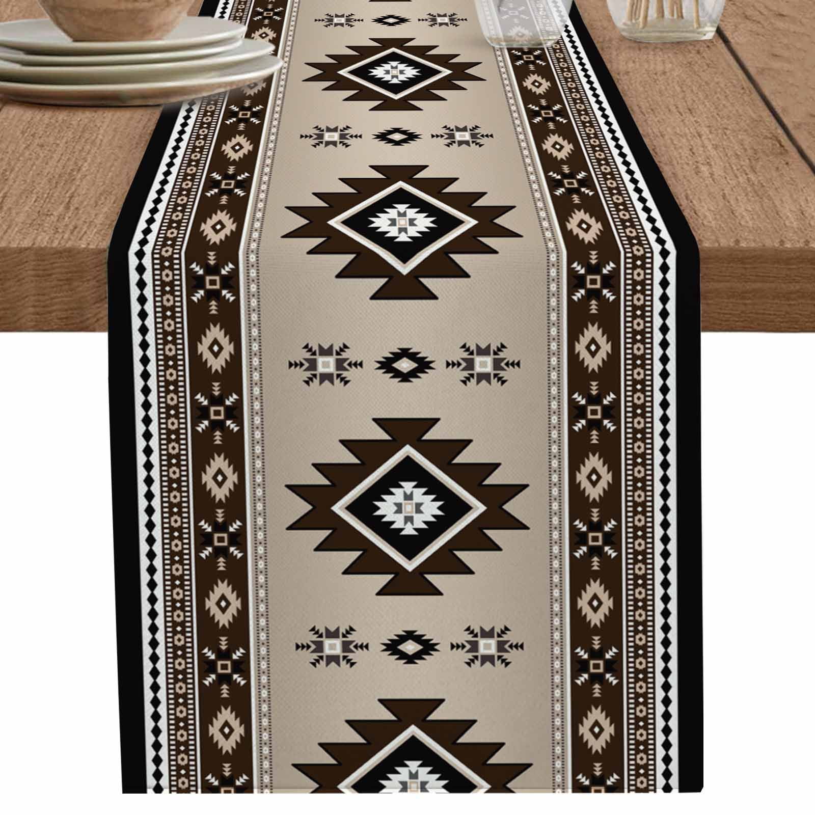 nqOlkjepod Brown Aztec Table Runner 72 Inches Long Farmhouse Dress ...