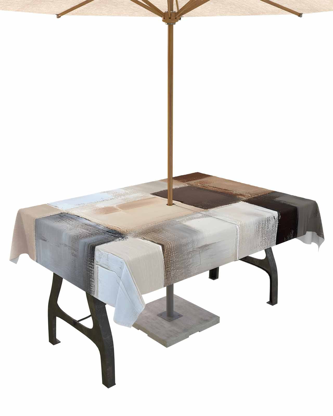 nqOlkjepod Brown Beige Color Blocks Outdoor Tablecloth with Umbrella ...