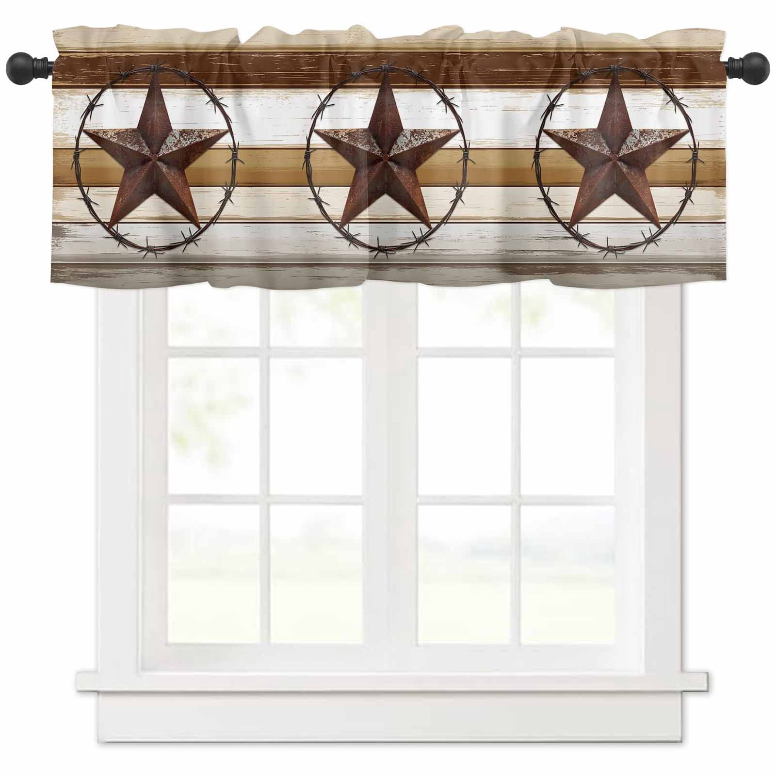 nqOlkjepod Brown Beige Texas Star Farmhouse Short Window Curtain ...