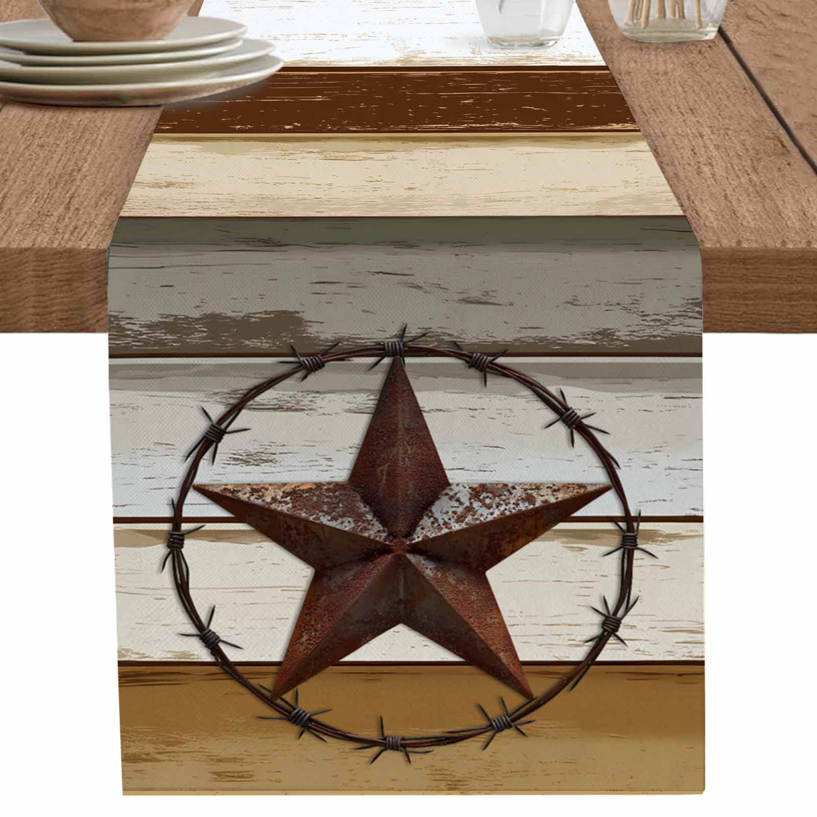 nqOlkjepod Brown Beige Texas Star Table Runner 72 Inches Long Farmhouse ...