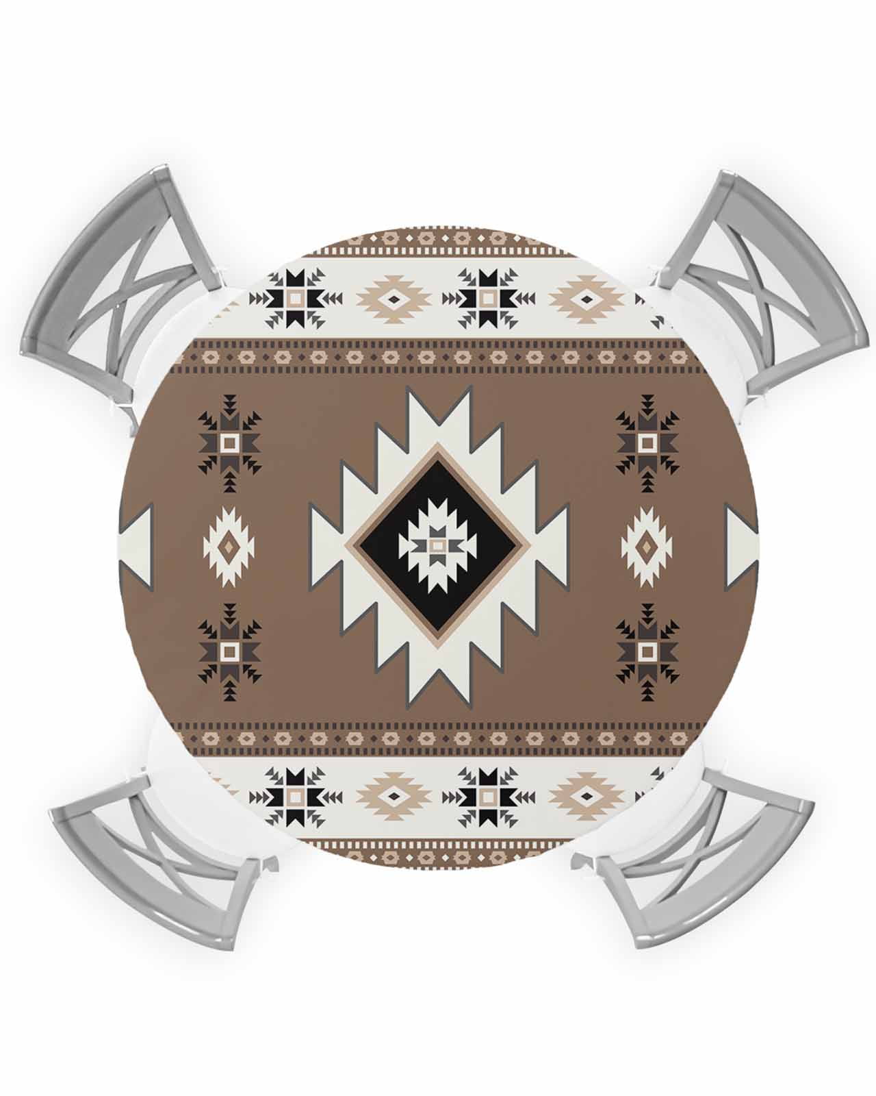nqOlkjepod Brown Boho Round Tablecloth, Fitted Table Cover with Elastic ...