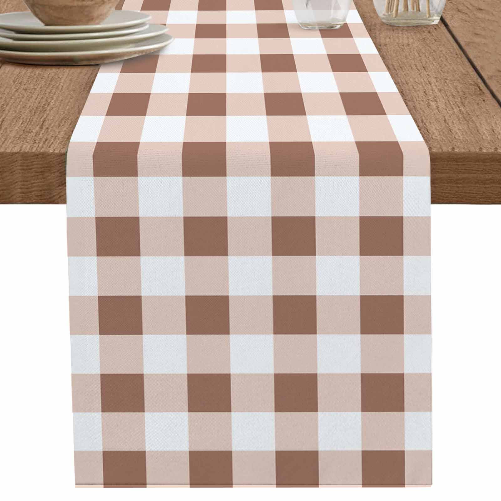nqOlkjepod Brown Checkered Table Runner 72 Inches Long Farmhouse Dress ...