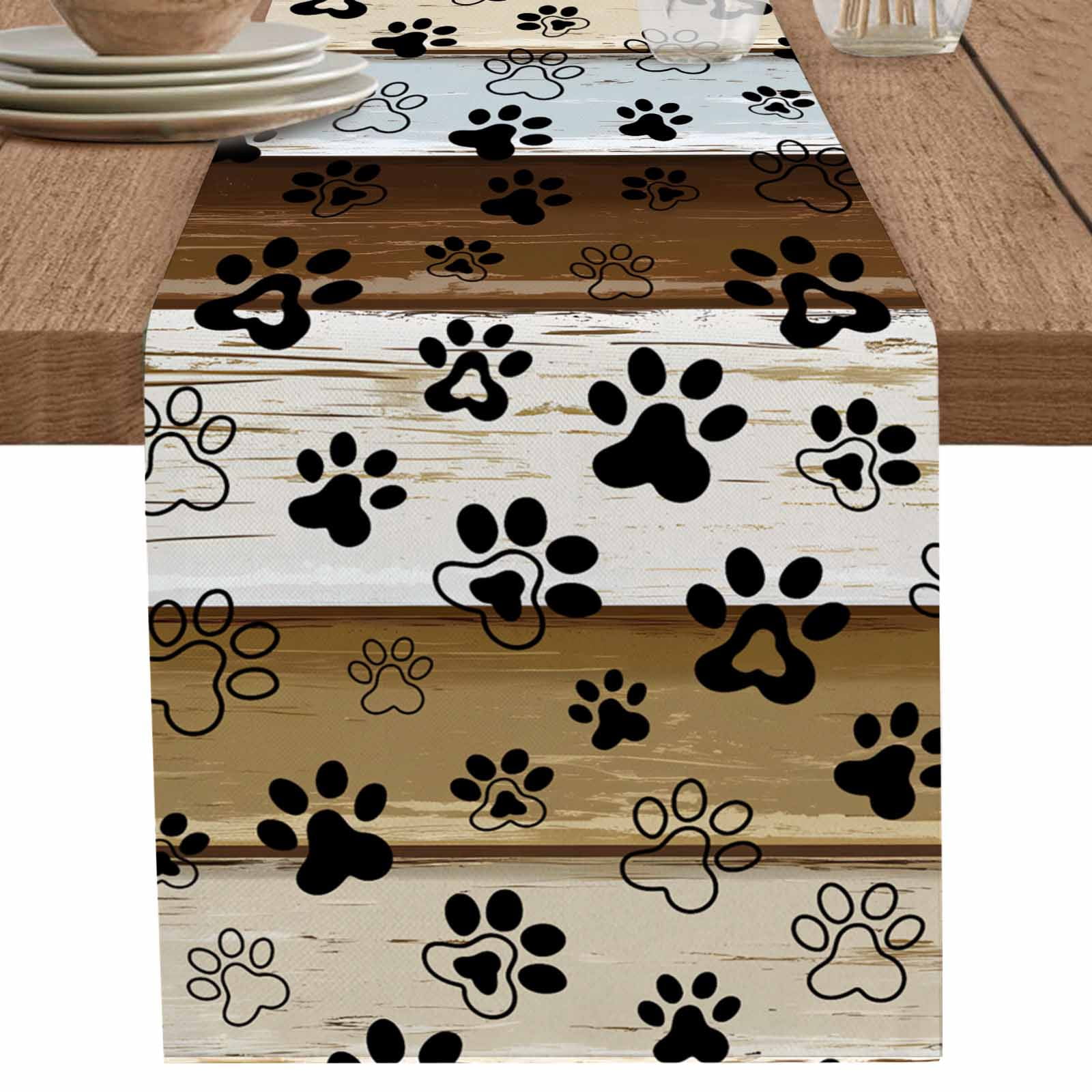 nqOlkjepod Brown Dog Paw Print Table Runner 90 Inches Long Farmhouse ...