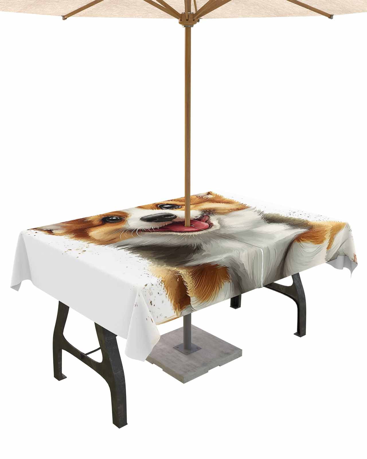 nqOlkjepod Brown Dogs Outdoor Tablecloth with Umbrella Hole & Zipper ...