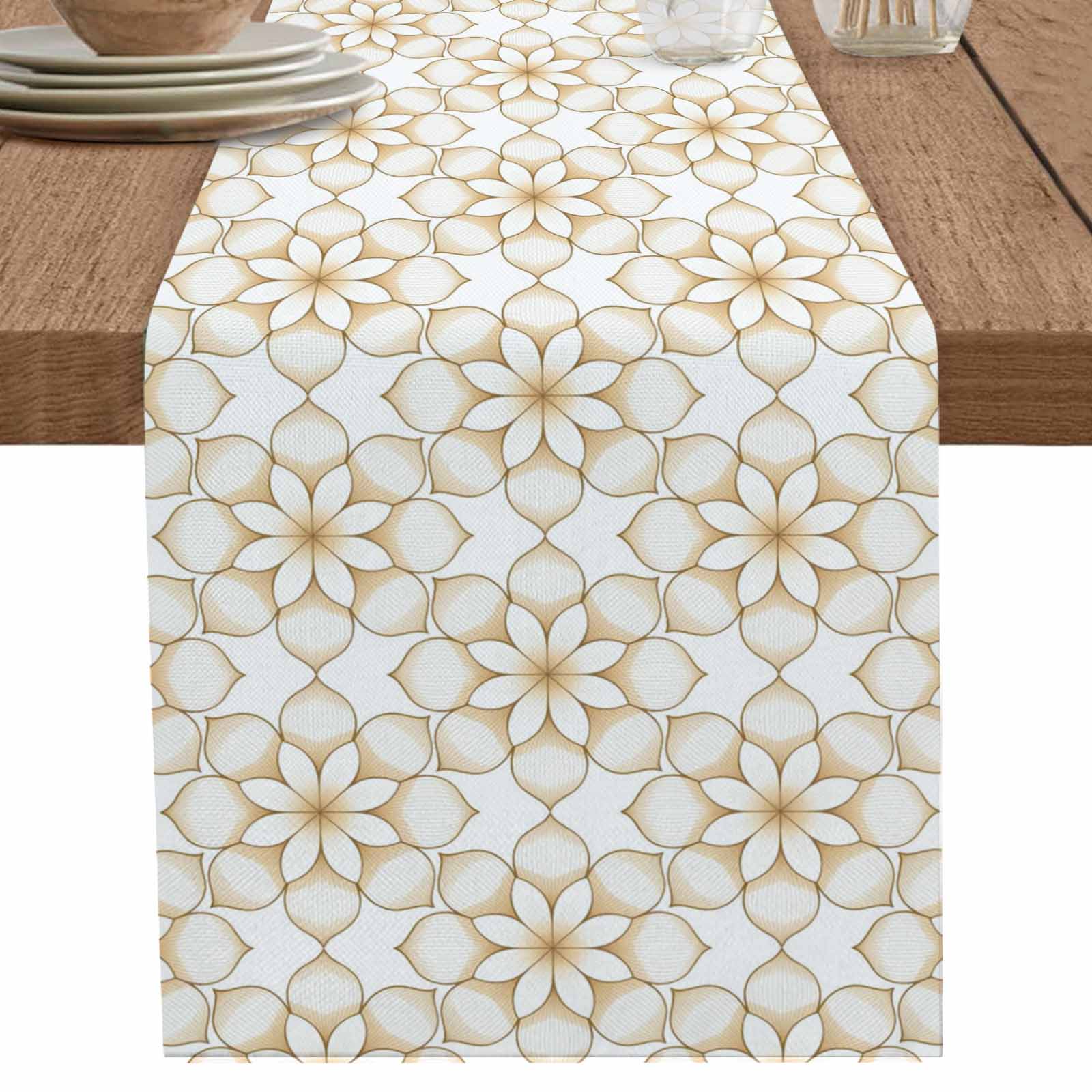 nqOlkjepod Brown Flower Table Runner 108 Inches Long Farmhouse Dress ...