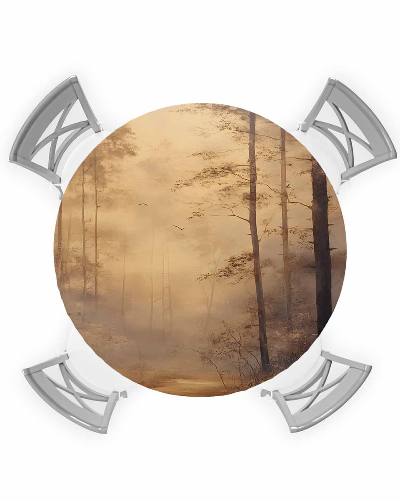 nqOlkjepod Brown Forest Round Tablecloth, Fitted Table Cover with ...