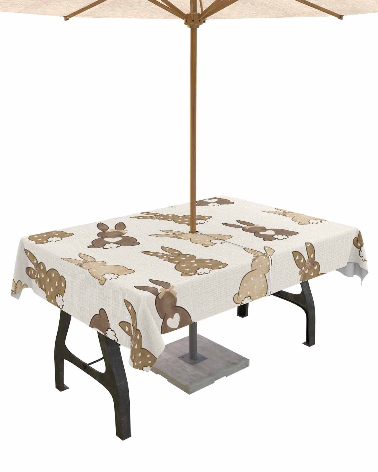nqOlkjepod Brown Love Heart Bunny Outdoor Tablecloth with Umbrella Hole ...