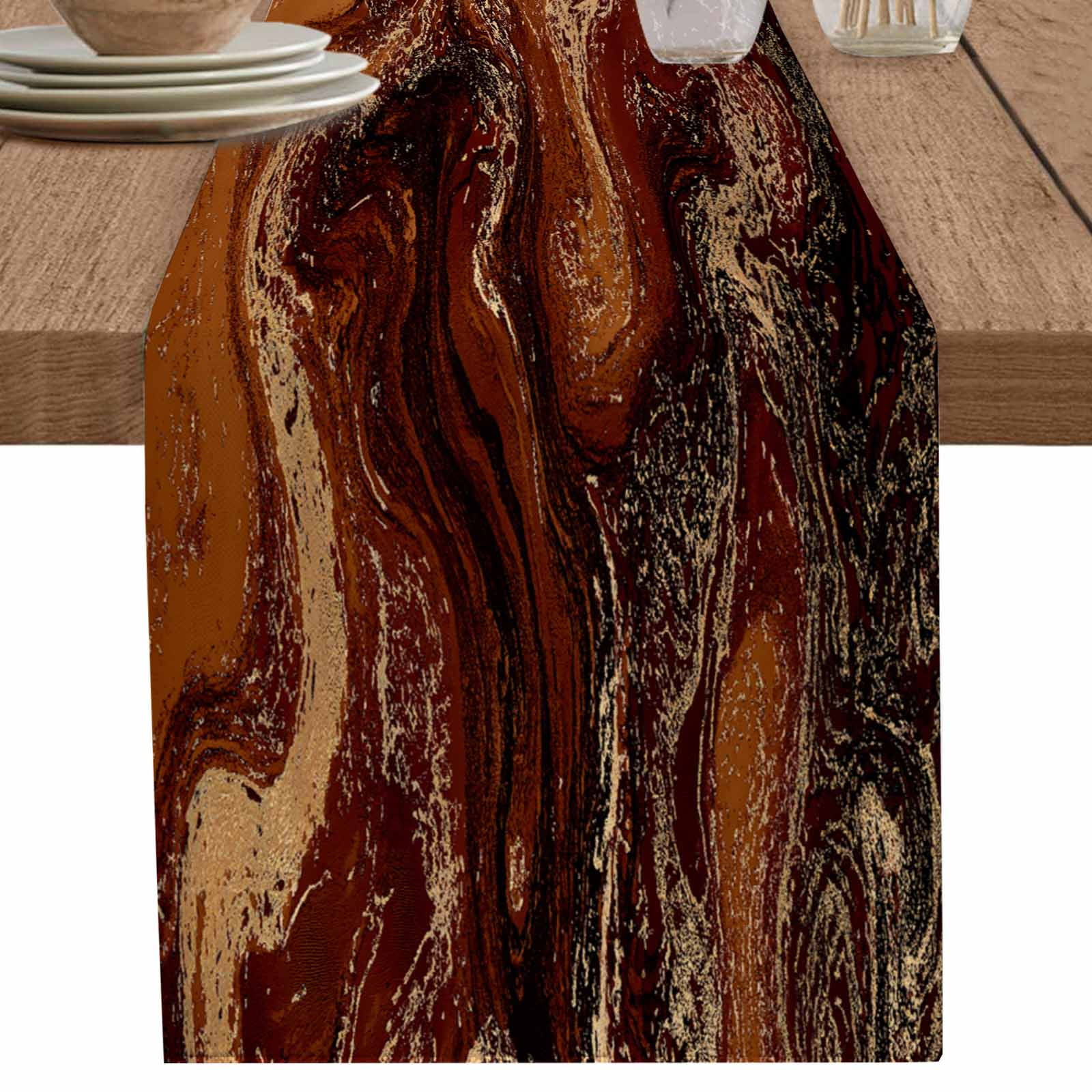 nqOlkjepod Brown Marble Table Runner 48 Inches Long Farmhouse Dress ...
