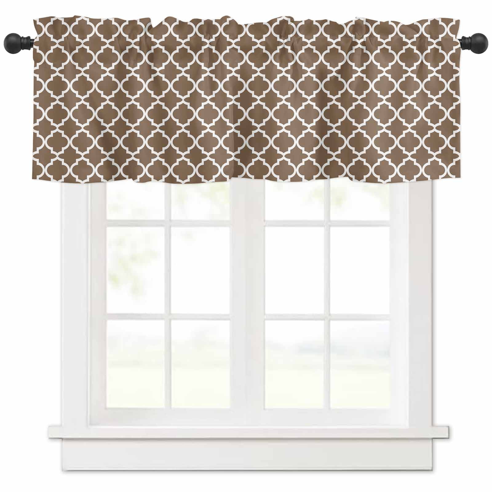 nqOlkjepod Brown Moroccon Farmhouse Short Window Curtain Valances ...