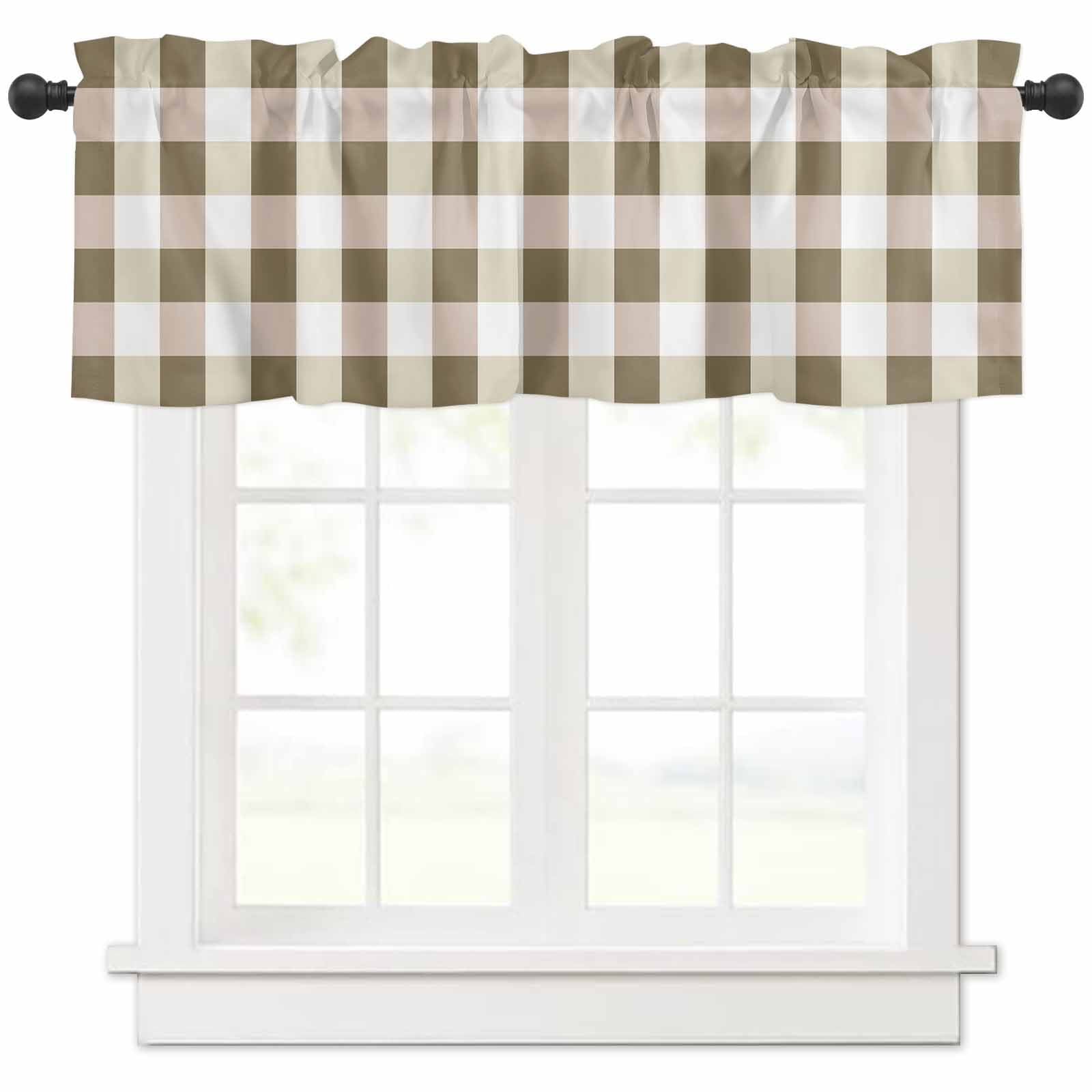 nqOlkjepod Brown Plaid Farmhouse Short Window Curtain Valances, Spring ...