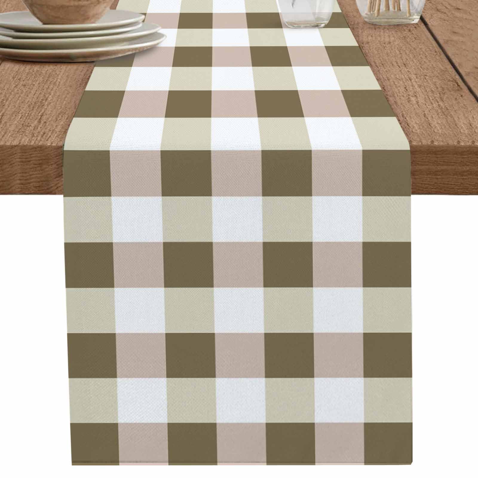 nqOlkjepod Brown Plaid Table Runner 72 Inches Long Farmhouse Dress ...