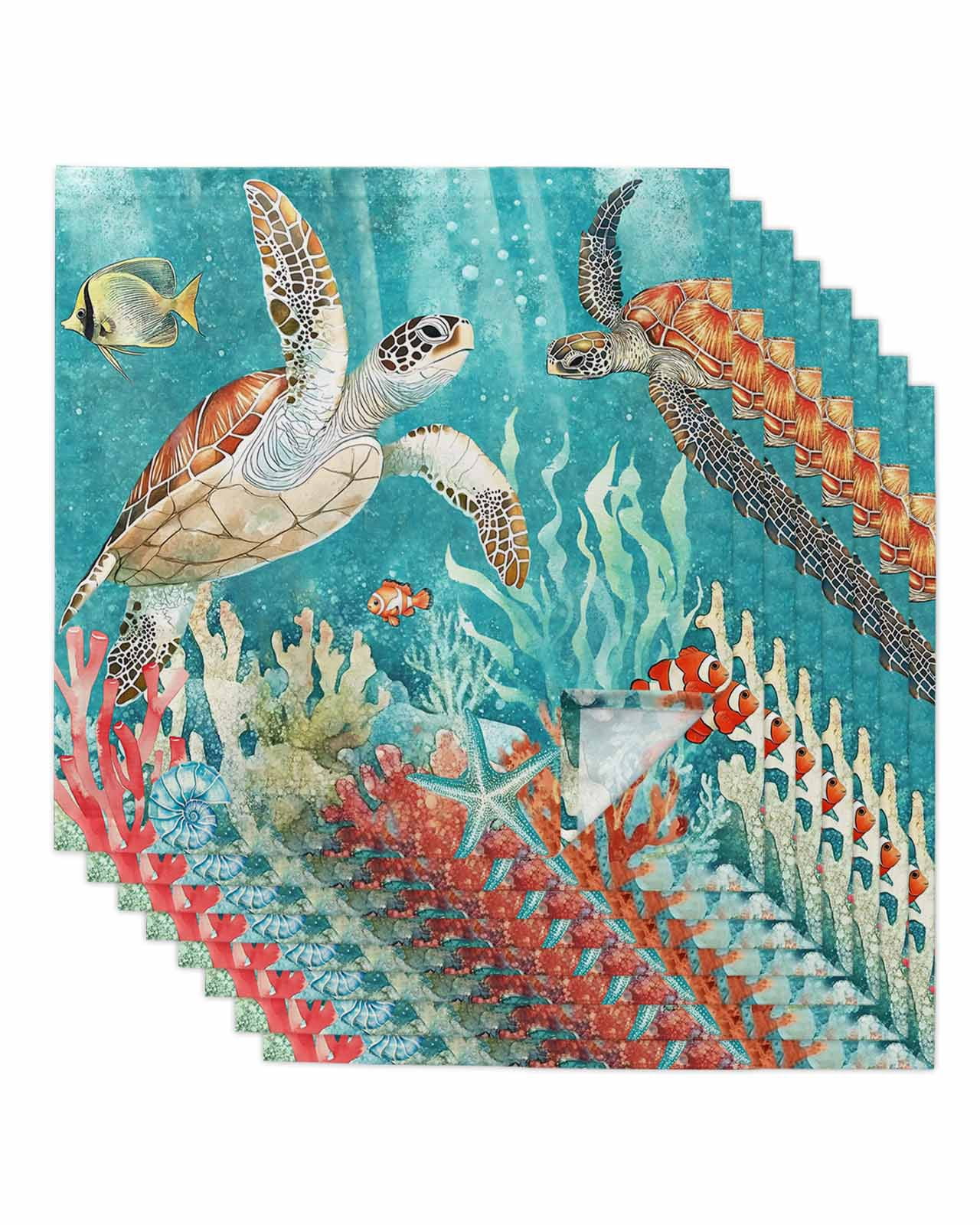 nqOlkjepod Brown Sea Turtle Coastal Cloth Napkins Set of 8 Reusable ...