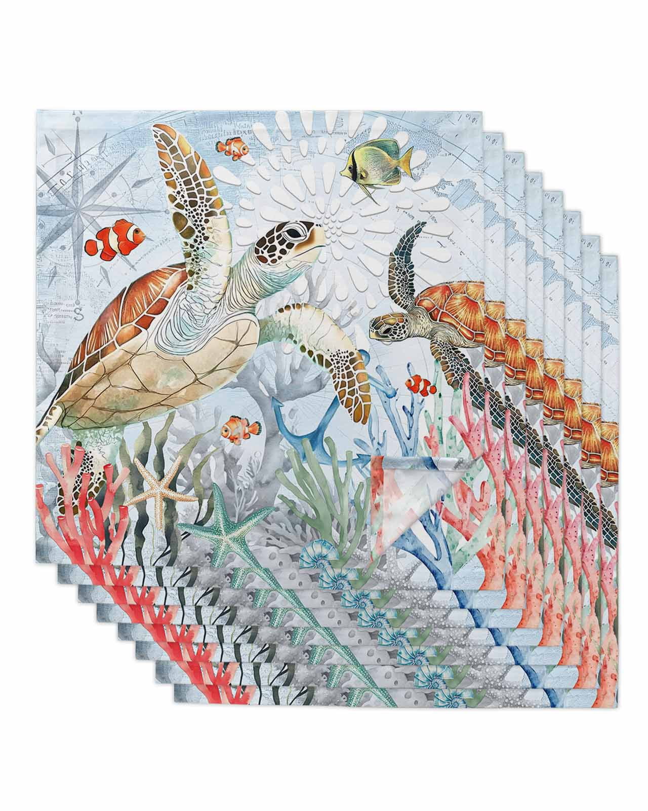 nqOlkjepod Brown Sea Turtle Coastal Cloth Napkins Set of 8 Reusable ...