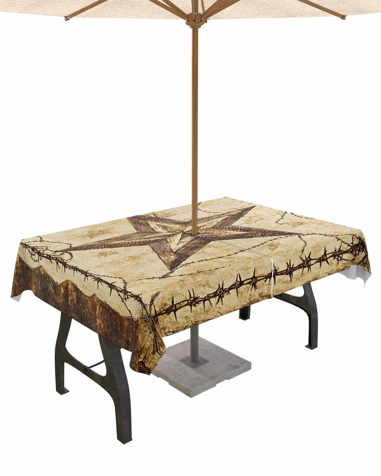 nqOlkjepod Brown Texas Star Country Outdoor Tablecloth with Umbrella ...