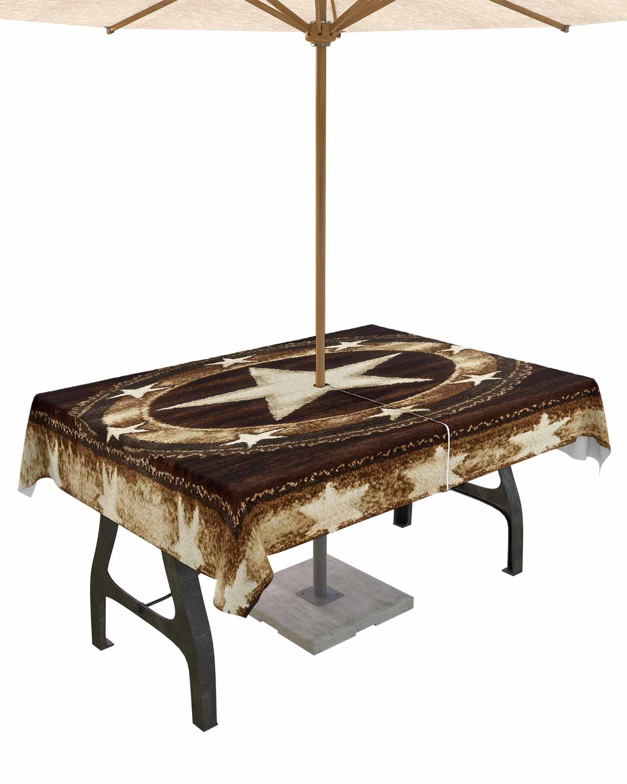 nqOlkjepod Brown Texas Star Western Outdoor Tablecloth with Umbrella ...