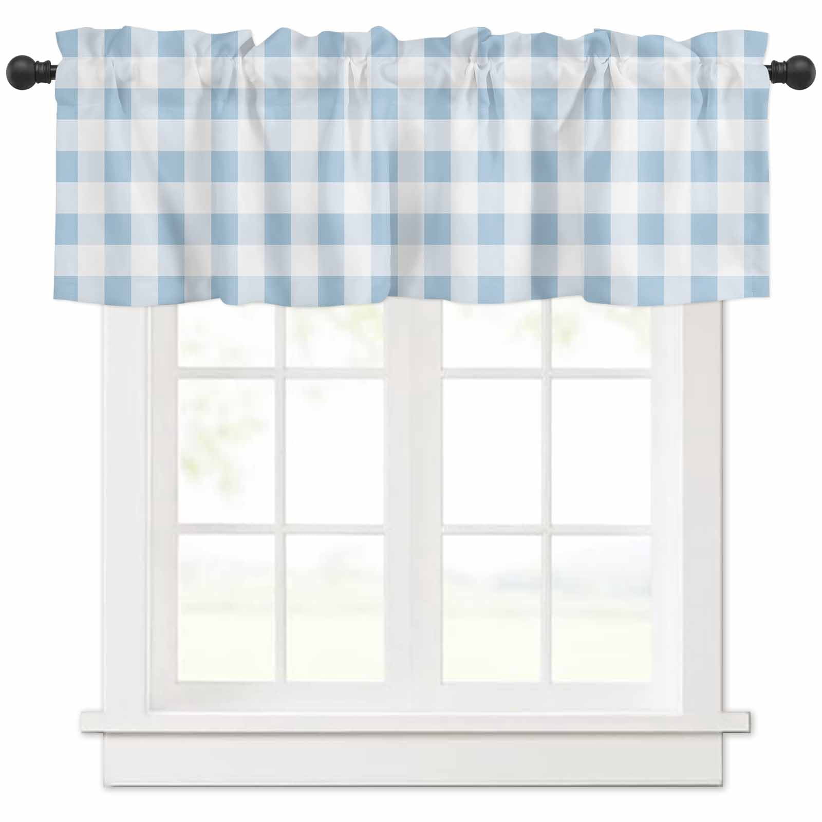 nqOlkjepod Buffalo Plaid Blue, Farmhouse Short Window Curtain Valances ...