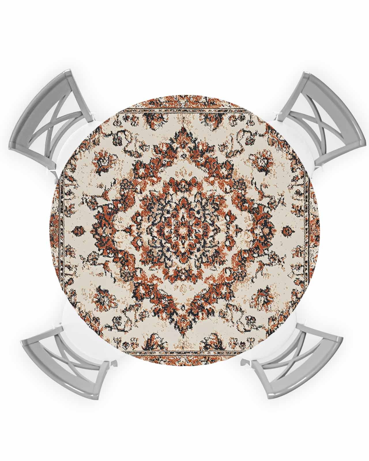 nqOlkjepod Burnt Orange Boho Round Tablecloth, Fitted Table Cover with ...