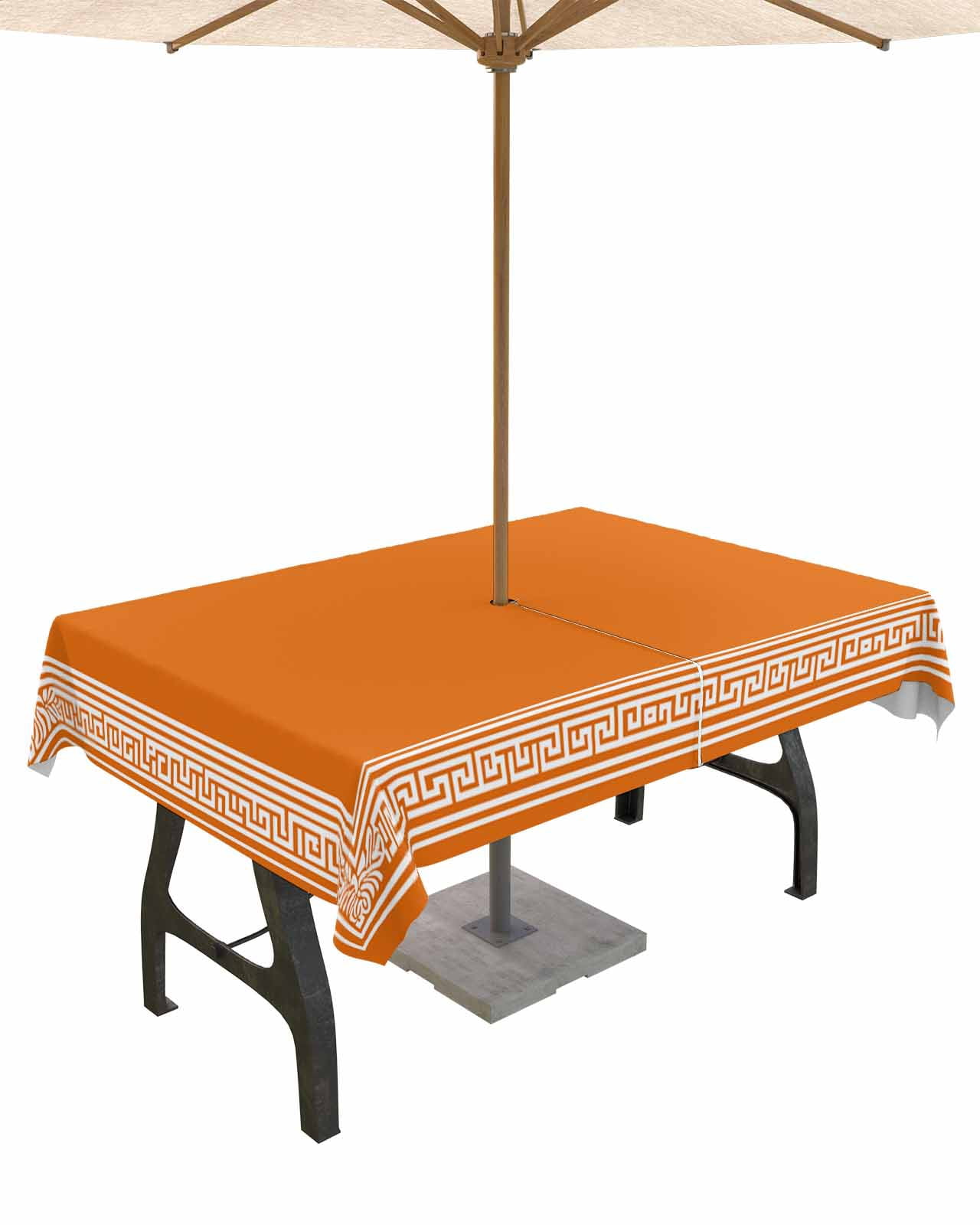 nqOlkjepod Burnt Orange Geometric Outdoor Tablecloth with Umbrella Hole ...