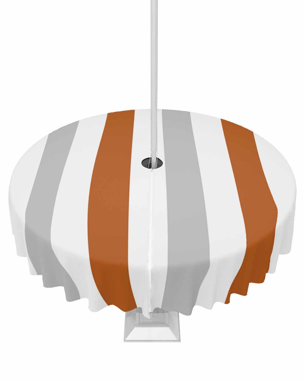 nqOlkjepod Burnt Orange Gray Striped Outdoor Tablecloth with Umbrella ...