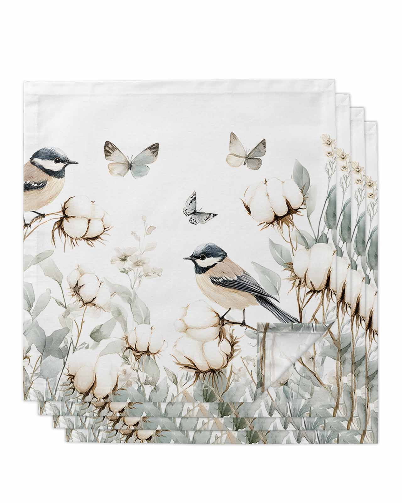 nqOlkjepod Butterfly Flower Cloth Napkins Set of 4 Reusable Dinner ...