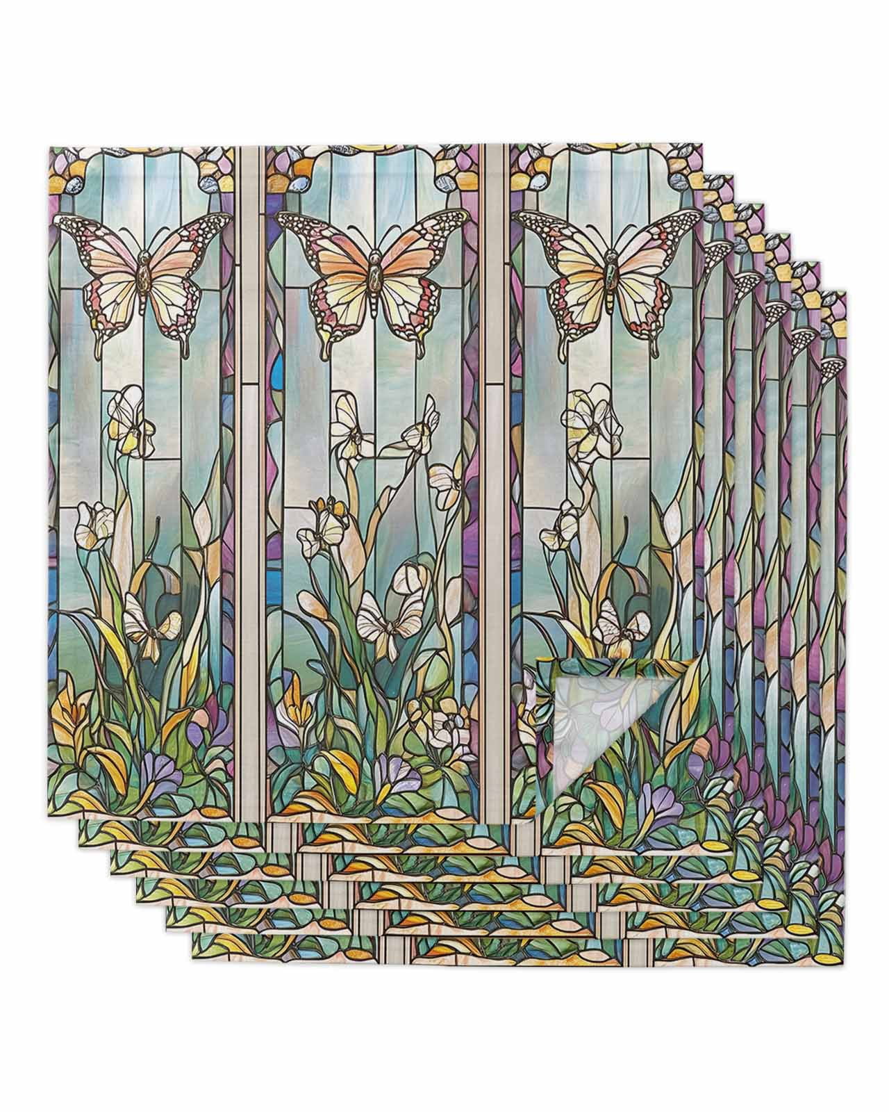 nqOlkjepod Butterfly Stained Glass Cloth Napkins Set of 6 Reusable ...