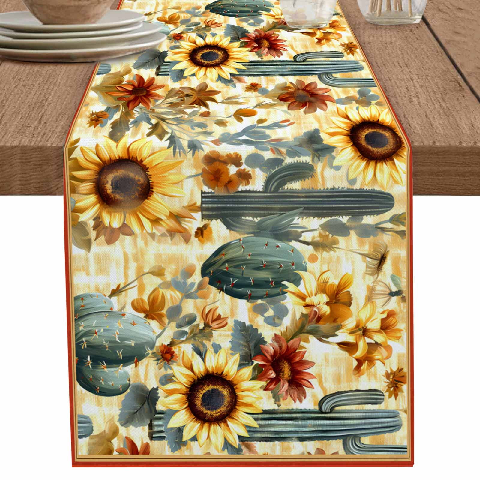 nqOlkjepod Cactus Sunflowers Table Runner 72 Inches Long Farmhouse ...