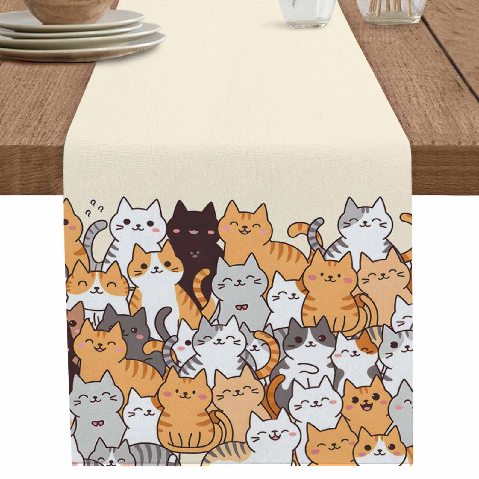 nqOlkjepod Cartoon Cat Table Runner 120 Inches Long Farmhouse Dress ...