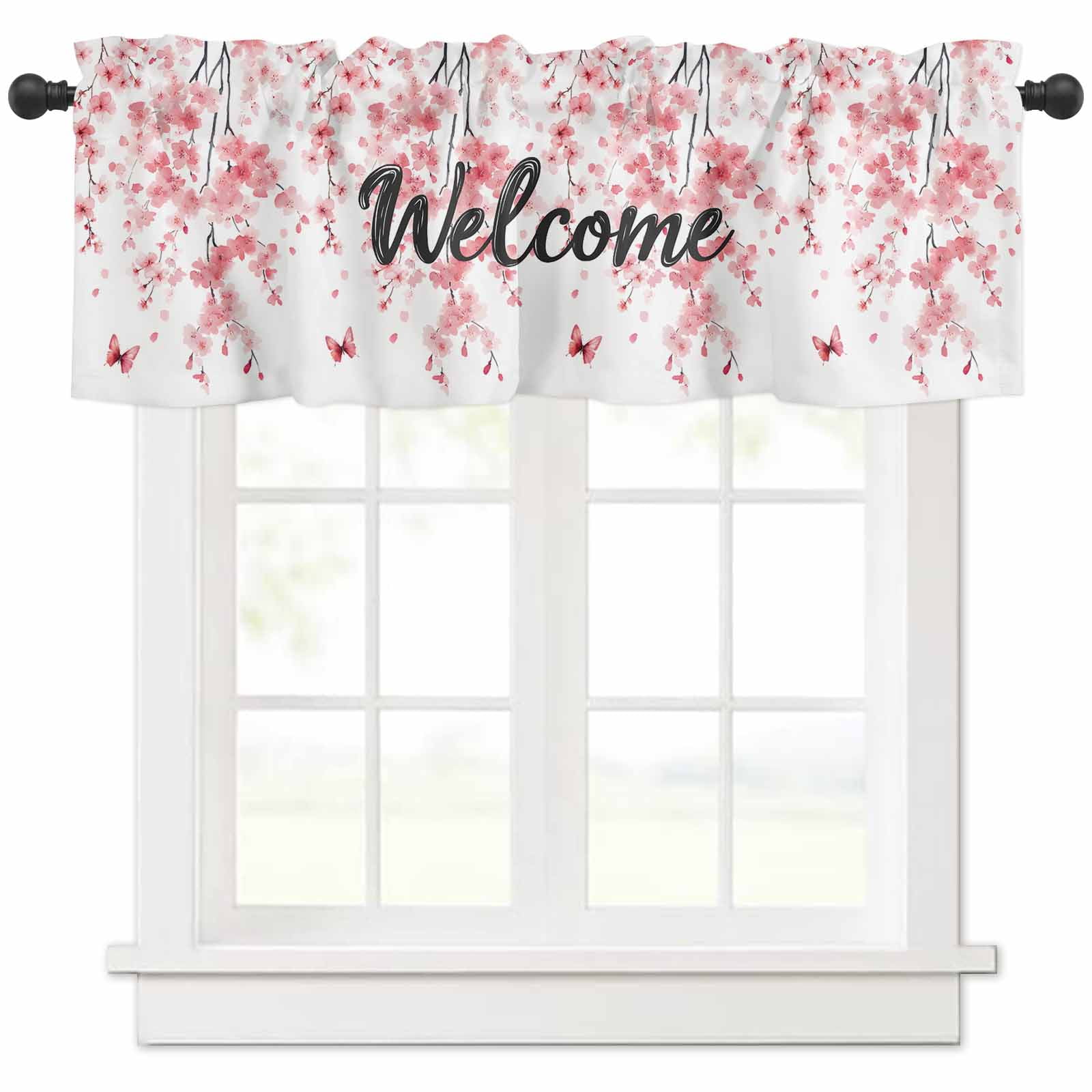 nqOlkjepod Cherry Blossoms Farmhouse Short Window Curtain Valances ...