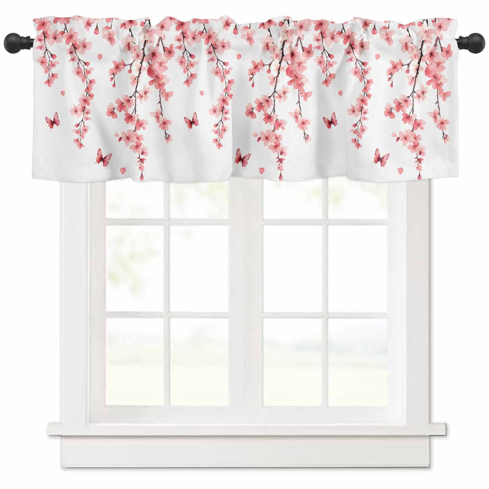 nqOlkjepod Cherry Blossoms Farmhouse Short Window Curtain Valances ...