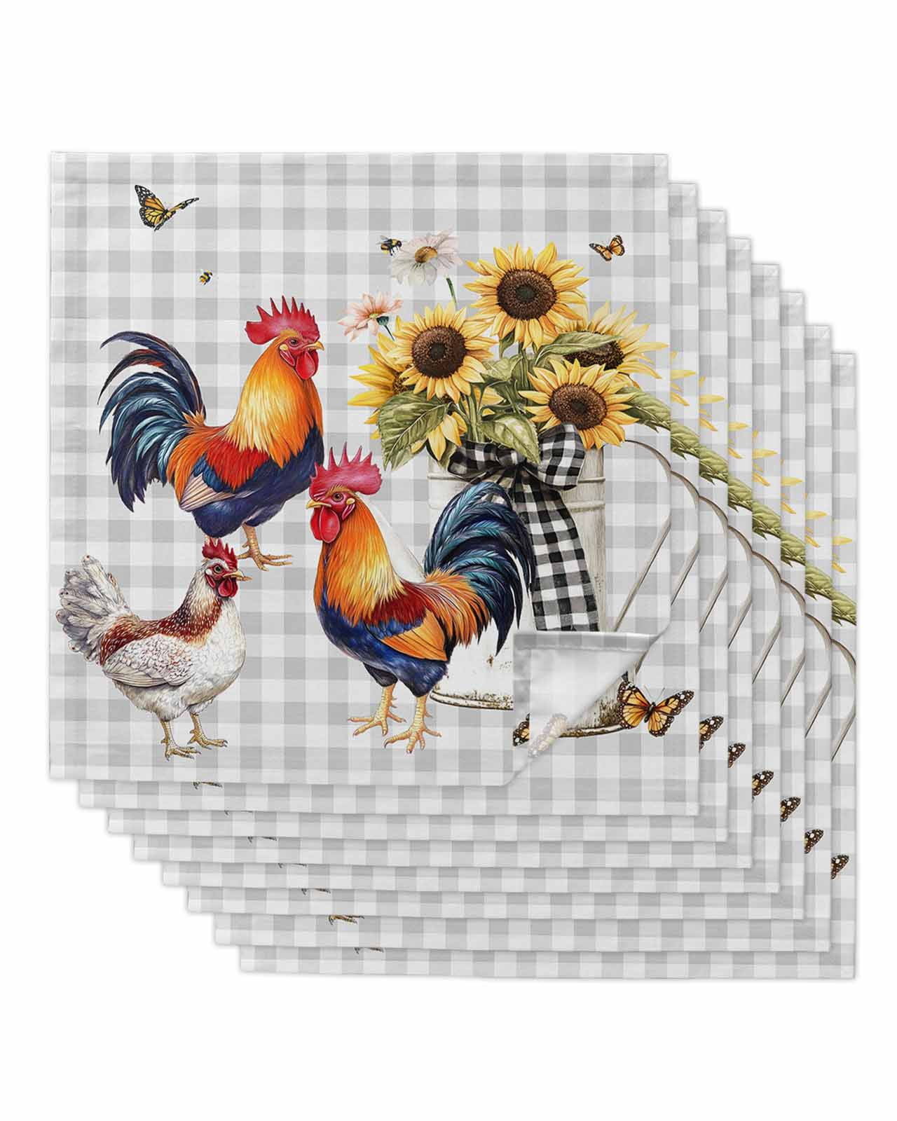nqOlkjepod Chicken Sunflowers Cloth Napkins Set of 8 Reusable Dinner ...
