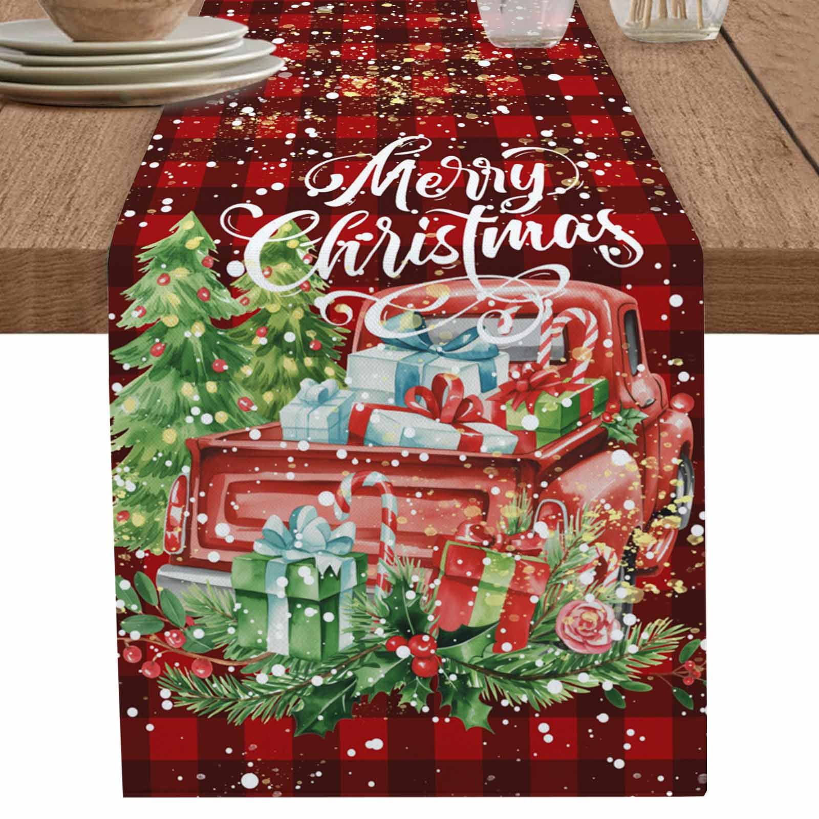 nqOlkjepod Christmas Table Runner 90 Inches Long Farmhouse Dress ...