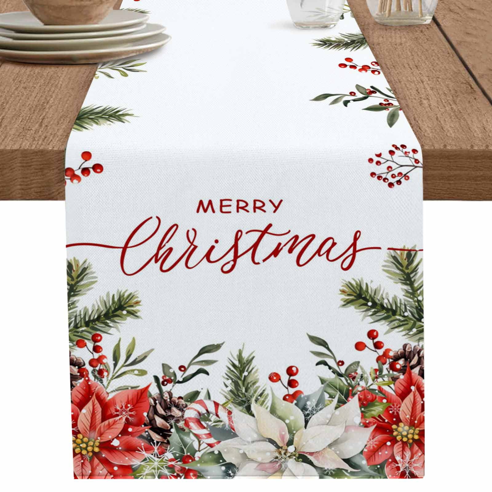 nqOlkjepod Christmas Table Runner 90 Inches Long Farmhouse Dress ...