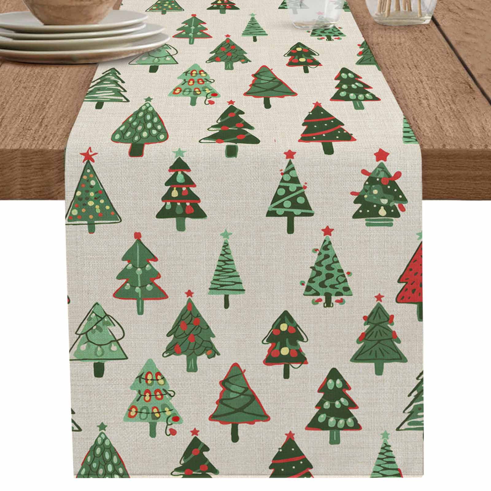nqOlkjepod Christmas Trees Table Runner 60 Inches Long Farmhouse Dress ...