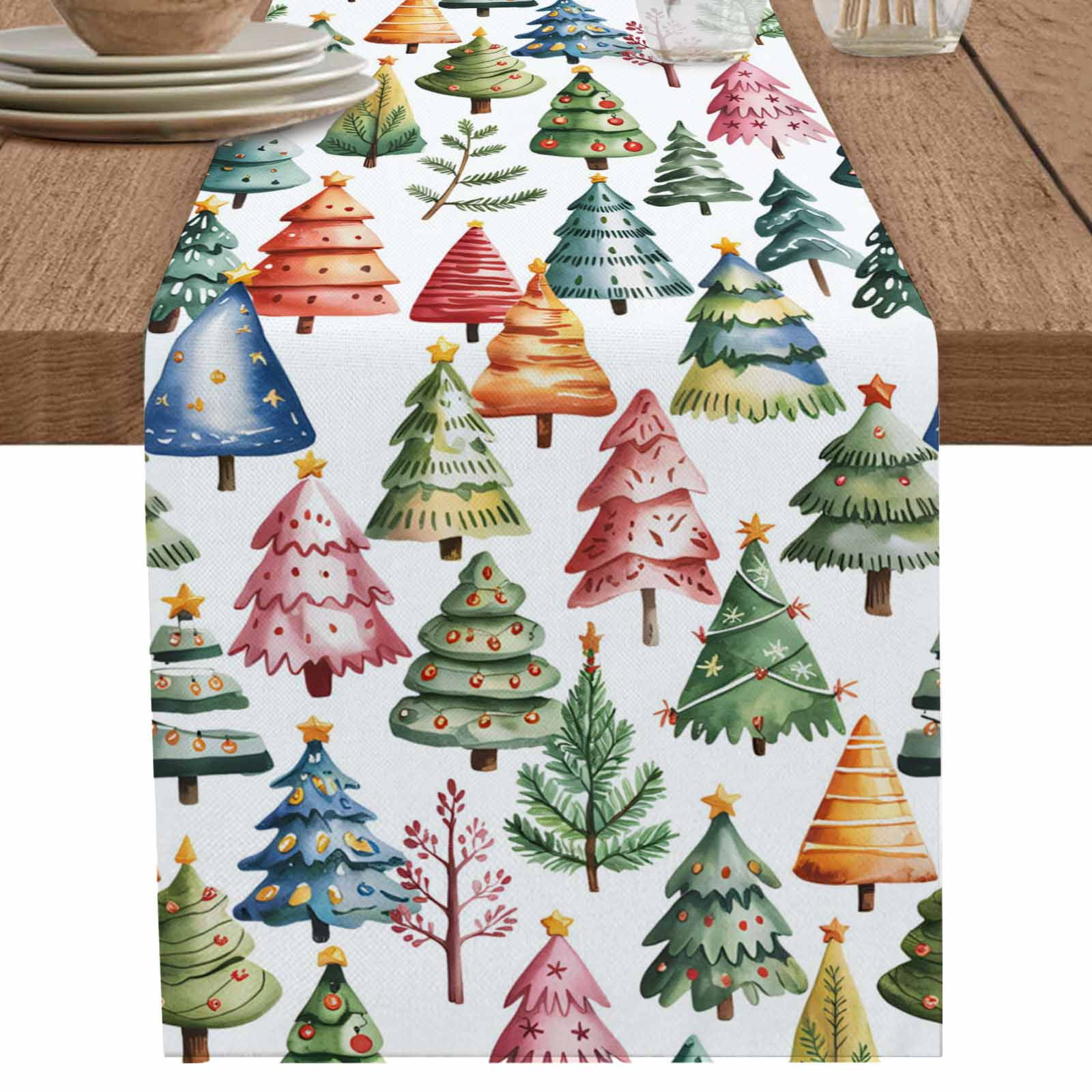 nqOlkjepod Christmas Trees Table Runner 70 Inches Long Farmhouse Dress ...