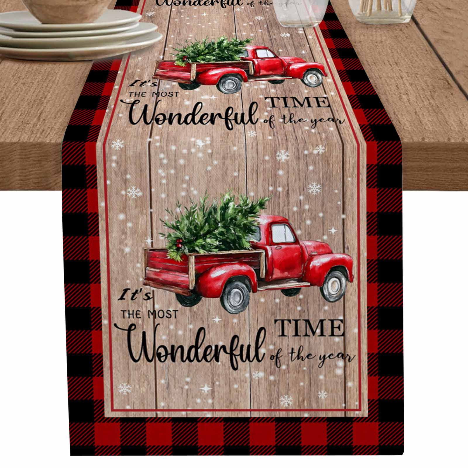 nqOlkjepod Christmas Truck Table Runner 108 Inches Long Farmhouse Dress ...