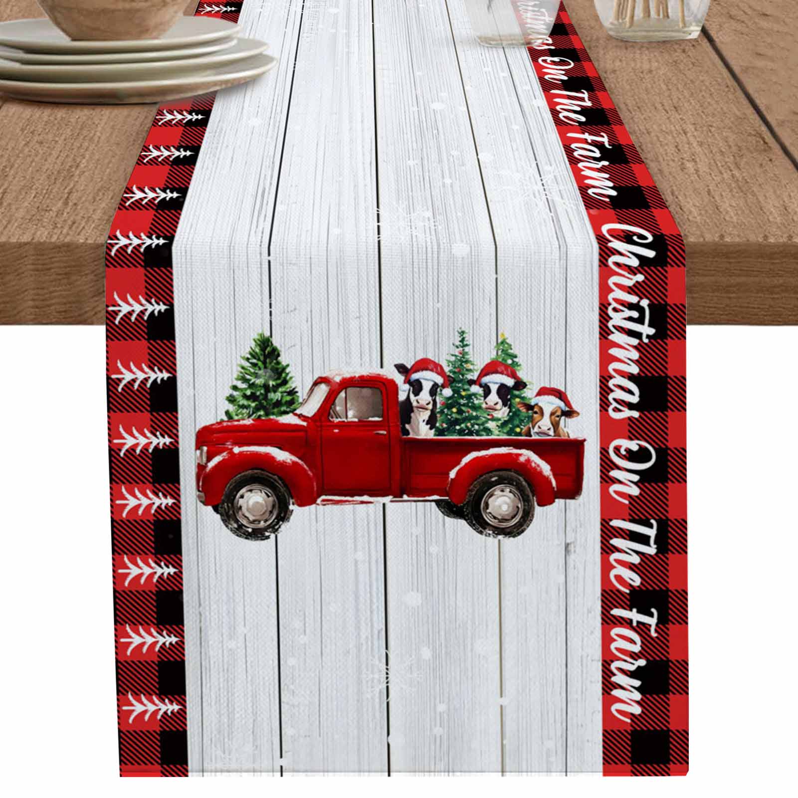 nqOlkjepod Christmas Truck Table Runner 120 Inches Long Farmhouse Dress ...