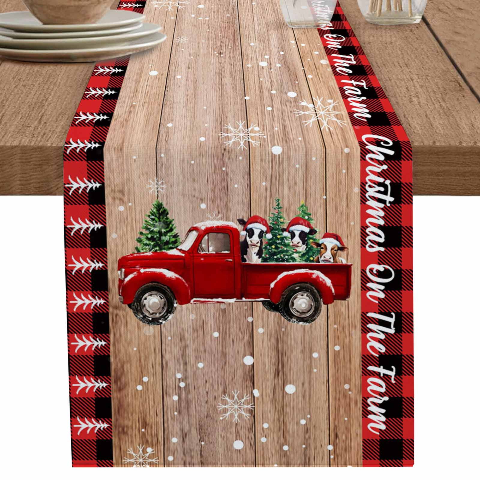 nqOlkjepod Christmas Truck Table Runner 36 Inches Long Farmhouse Dress ...