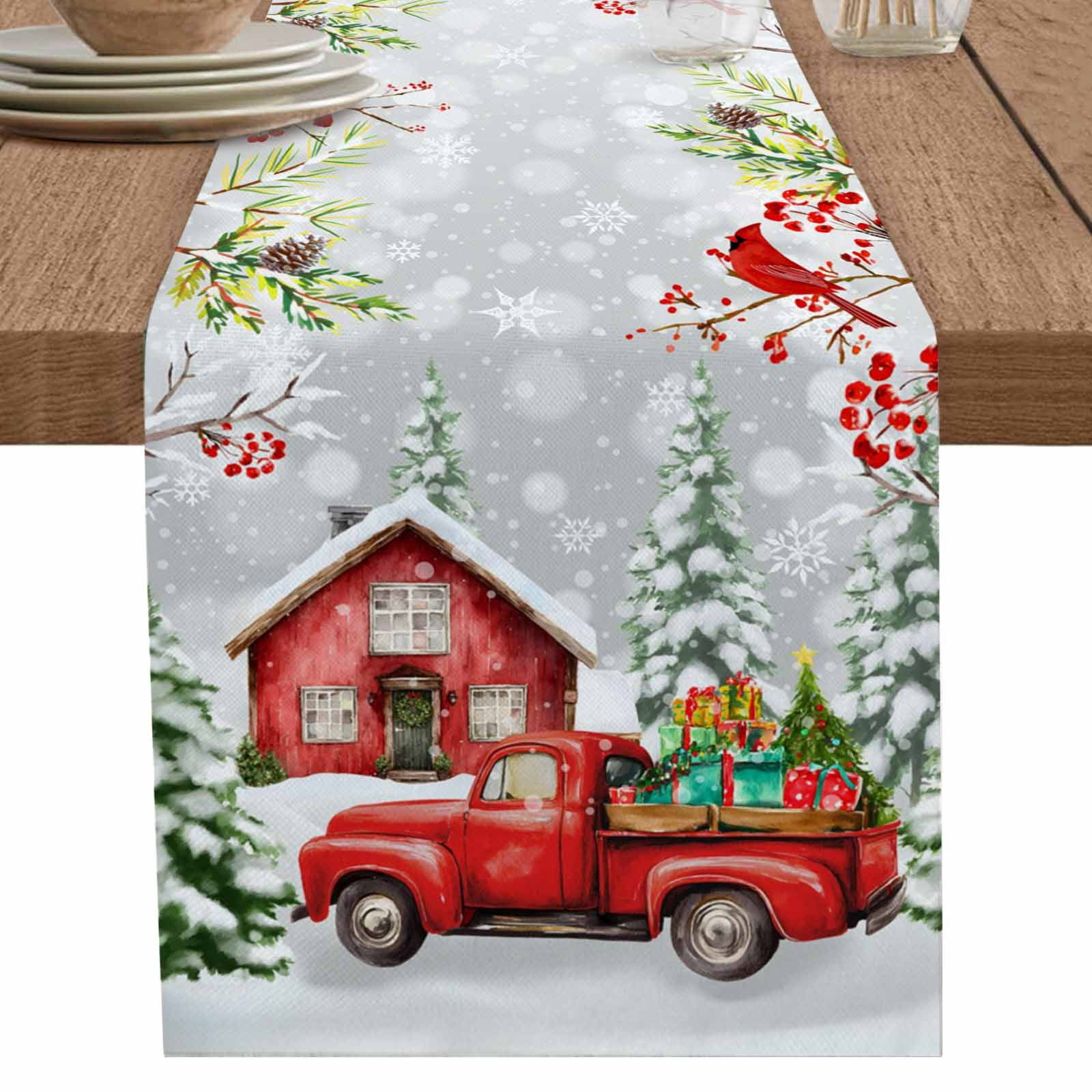 nqOlkjepod Christmas Truck Table Runner 36 Inches Long Farmhouse Dress ...