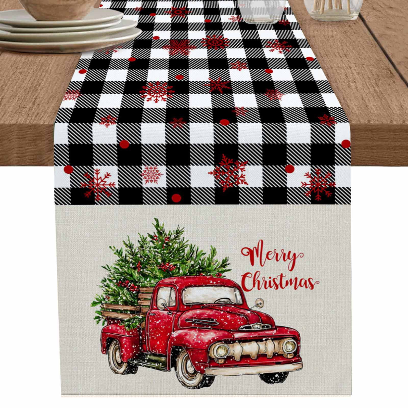 nqOlkjepod Christmas Truck Table Runner 60 Inches Long Farmhouse Dress ...