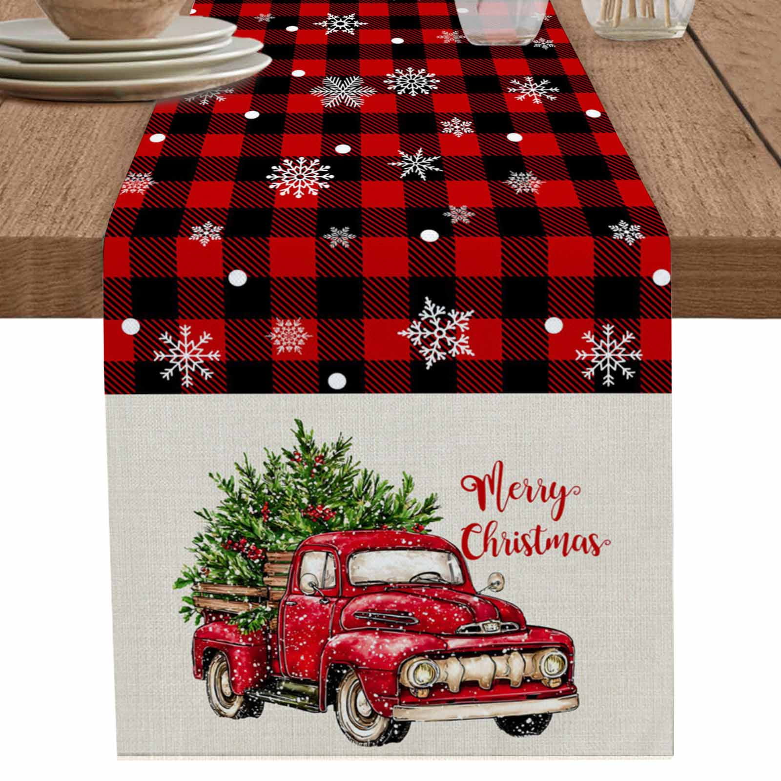 nqOlkjepod Christmas Truck Table Runner 70 Inches Long Farmhouse Dress ...