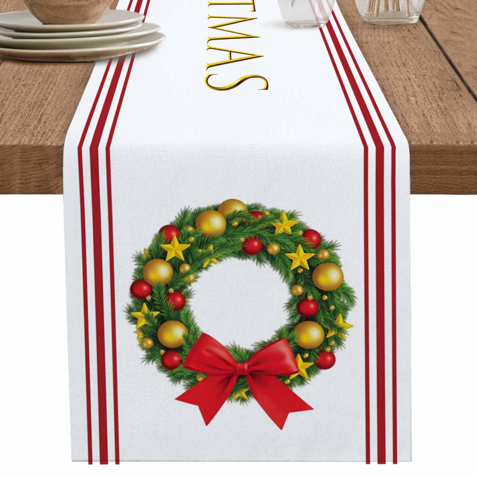 nqOlkjepod Christmas Wreath Table Runner 70 Inches Long Farmhouse Dress ...