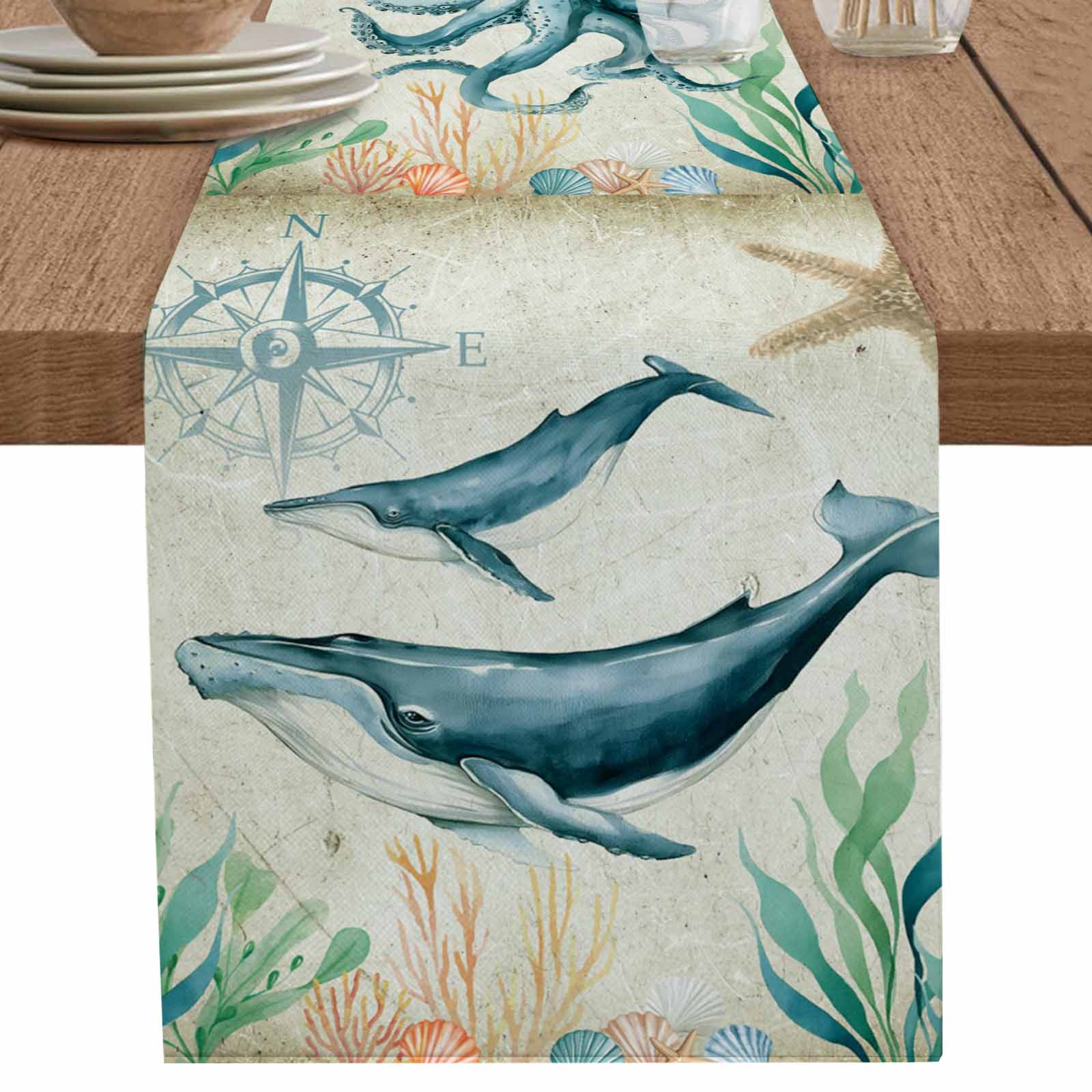 nqOlkjepod Coastal Animals Table Runner 90 Inches Long Farmhouse Dress ...