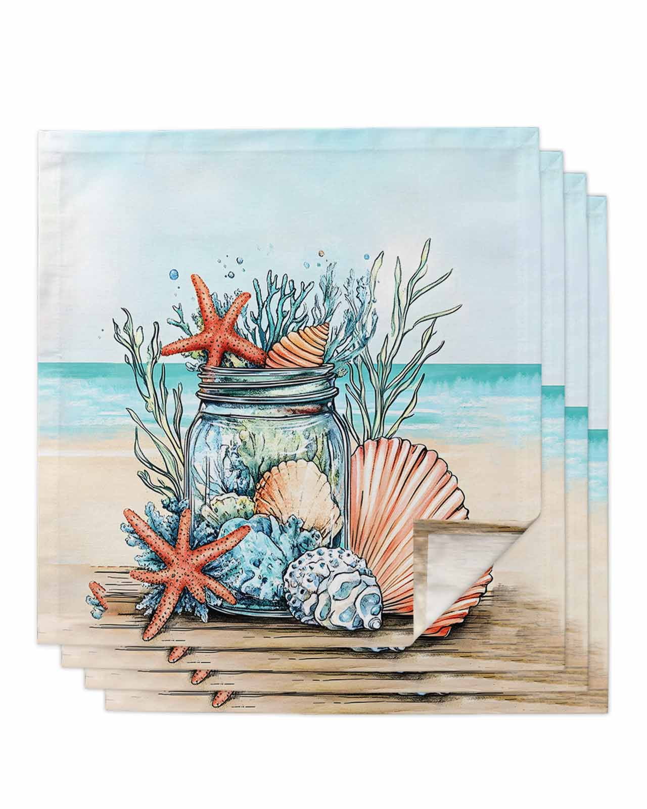 nqOlkjepod Coastal Beach Cloth Napkins Set of 4 Reusable Dinner Napkins ...